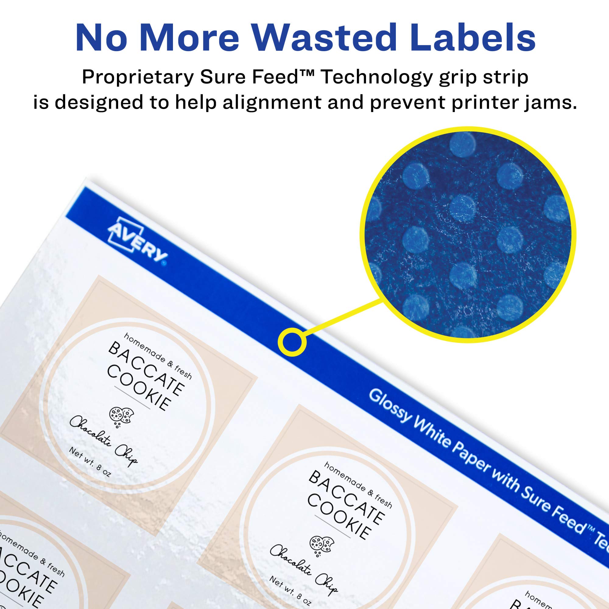 Avery Square Labels with Sure Feed, 2" x 2", 120 Glossy White Labels (36476)