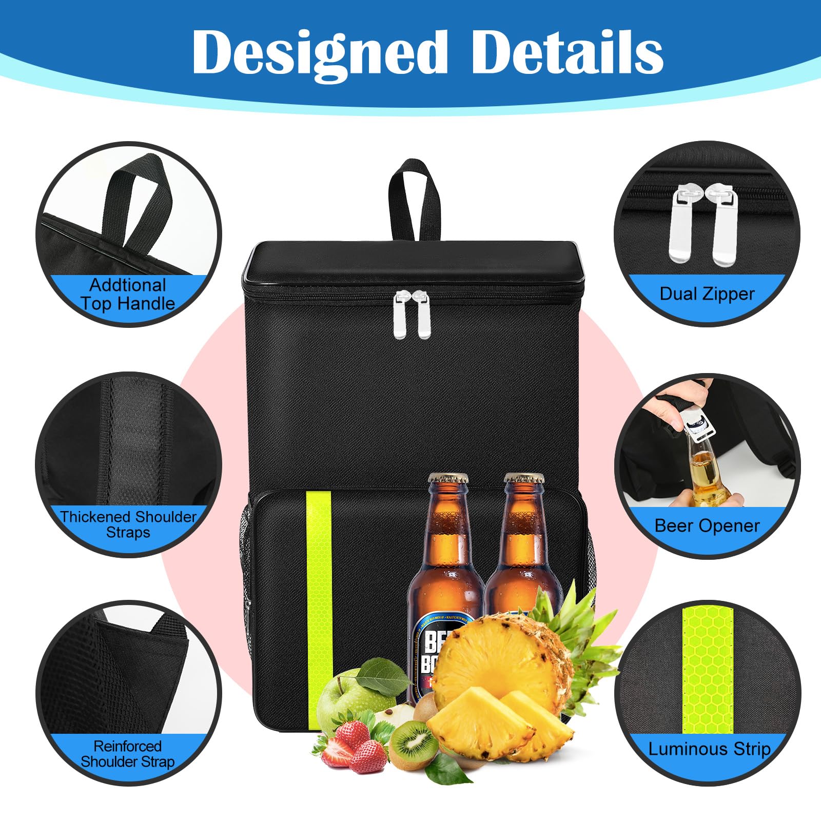AURUZA 30L Backpack Cooler Bag, Black, Large Capacity, Insulated, Leak Proof, 16 Hours Cooling, 45 Cans