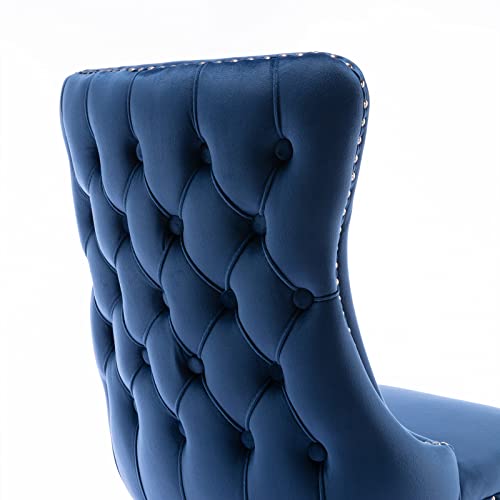 HomSof Upholstered Wing-Back Dining Chair with Backstitching Nailhead Trim and Solid Wood Legs, Set of 2, one Size, Blue