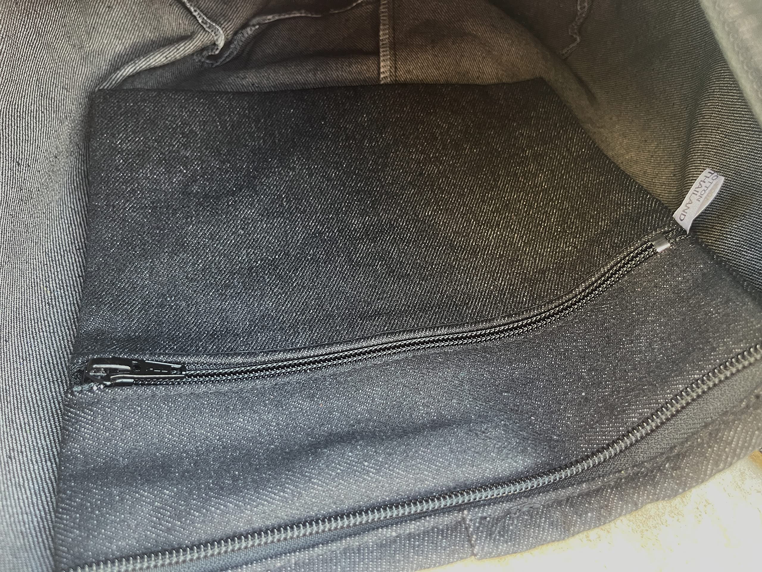 Black Canvas Hobo Crossbody Bag - Handmade Hippie Denim Jean Purse - Front Zippered Pocket M - Medium