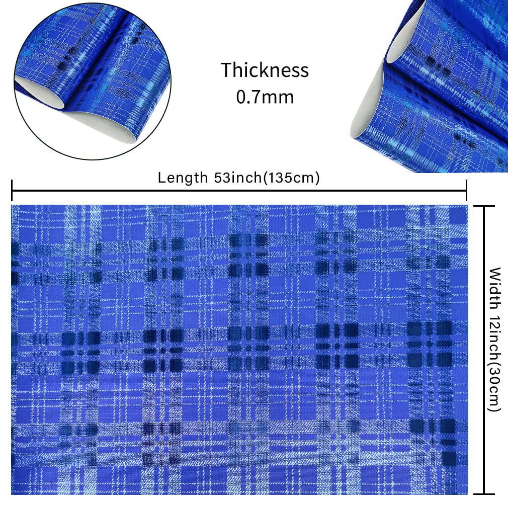 HYANG Matte Bronzing Embossing Grid Blue PU Faux Leather 1 Roll 12"X53"(30cmX135cm), Faux Leather Very Suitable for Crafts Making Leather Earrings, Bows, Handbag ,Sewing
