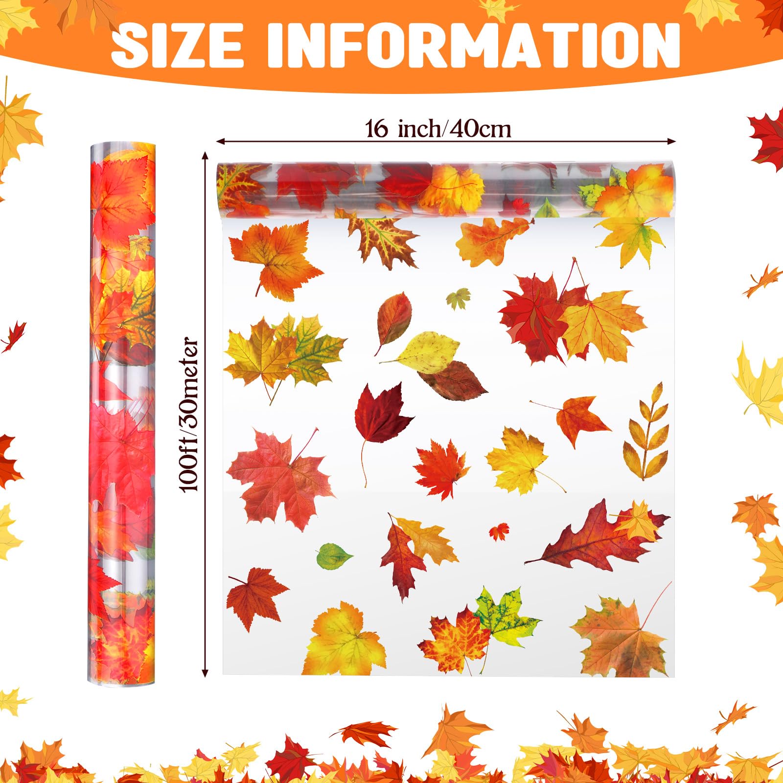 Fall Cellophane Wrapping Paper 100 ft x 16 Inch 2.5 Mil Thick Cello Wrap Roll Crystal Clear Autumn Theme Paper Wrapper Fall Color Maple Leaf Cellophane Gift Wrap for Treat Small Basket Craft Flowers