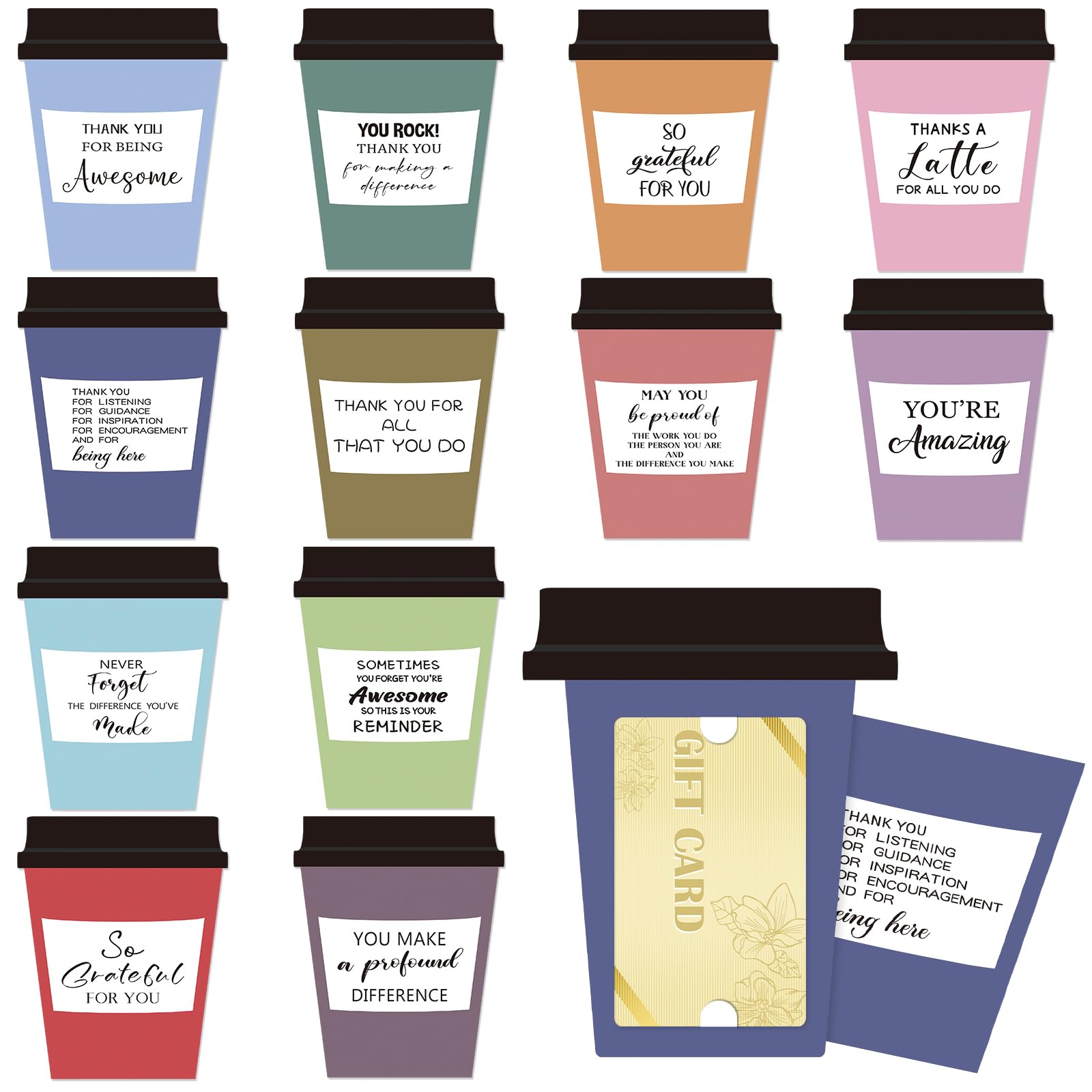 Dinifee 48 Set Teacher Appreciation Gift Card Holder Employee Appreciation Cards Holder Graduation Coffee Cup Card Thank You Gift Card Holder End of Year Gifts for Coworker Teachers(Staff)