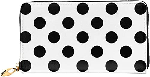 Black And Polka Dot Leather Wallet Long Clutch Purse Fashion Wristlet Handbag