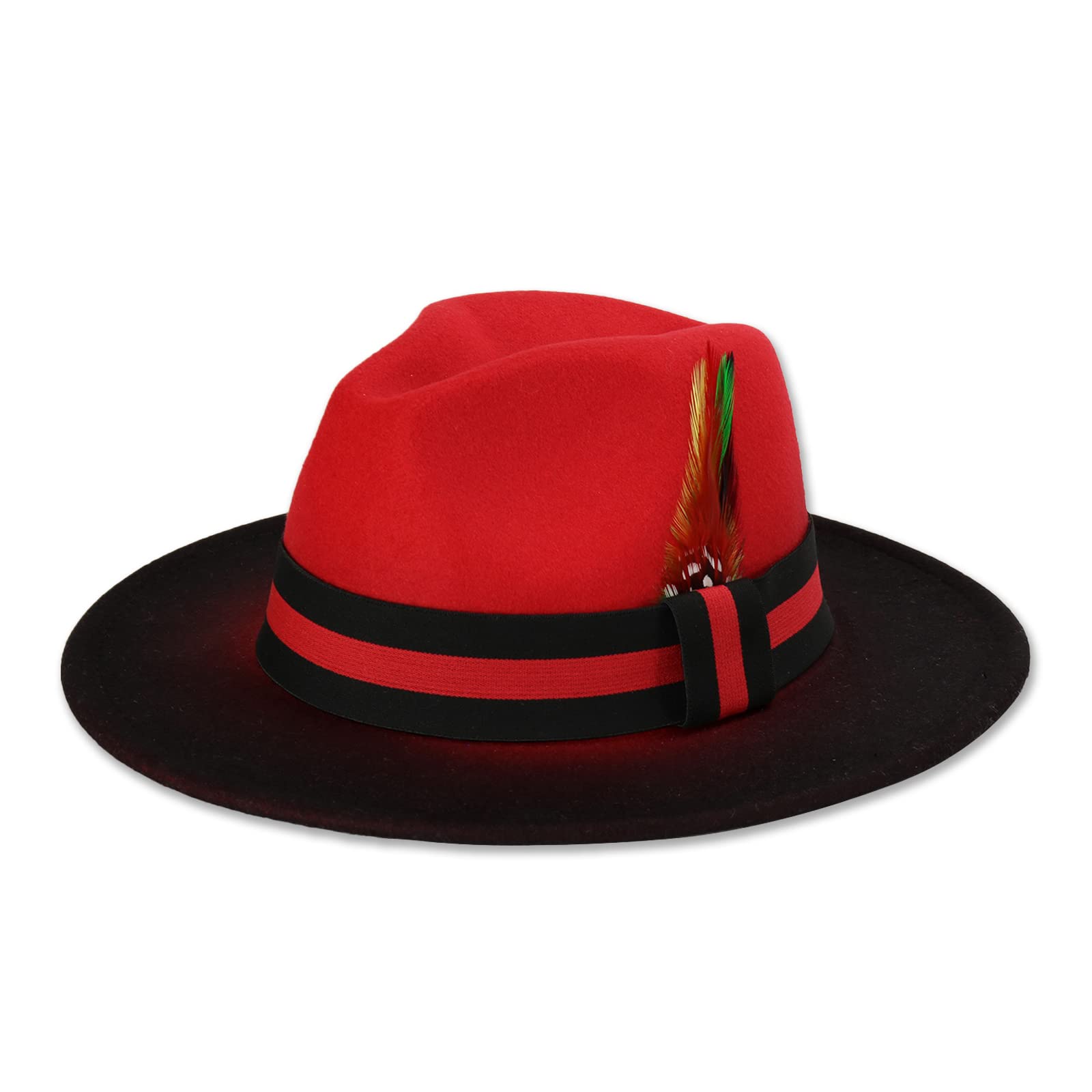 Black and Red Fedora Hats for Women Men,Two Tone Hat Wide Brim Fedora for Women,Red Bottom Black Fedora(Red,Black Medium)