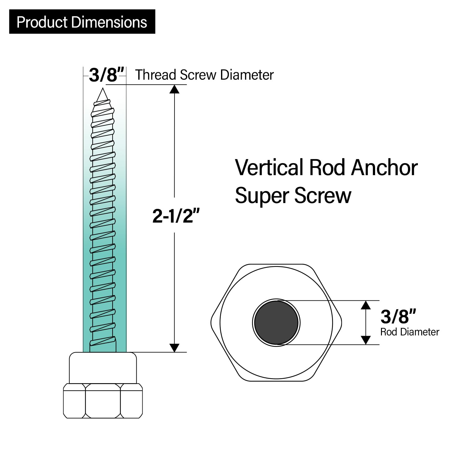 Sammys 8009925-25 Vertical Rod Anchor Super Screw with 3/8 in. Threaded Rod Fitting, 3/8 x 2-1/2'' Screw, for Wood (Pkg.=25) , Zinc