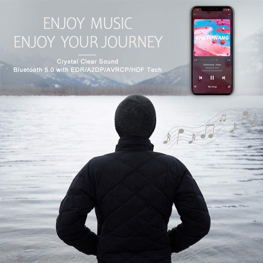 Bluetooth Beanie Hat, Flashmen Upgraded Wireless Bluetooth 5.0 Beanie Hat with Headphones Headset Earphone Knitted Beanie with Stereo Speakers and Mic for Women Men