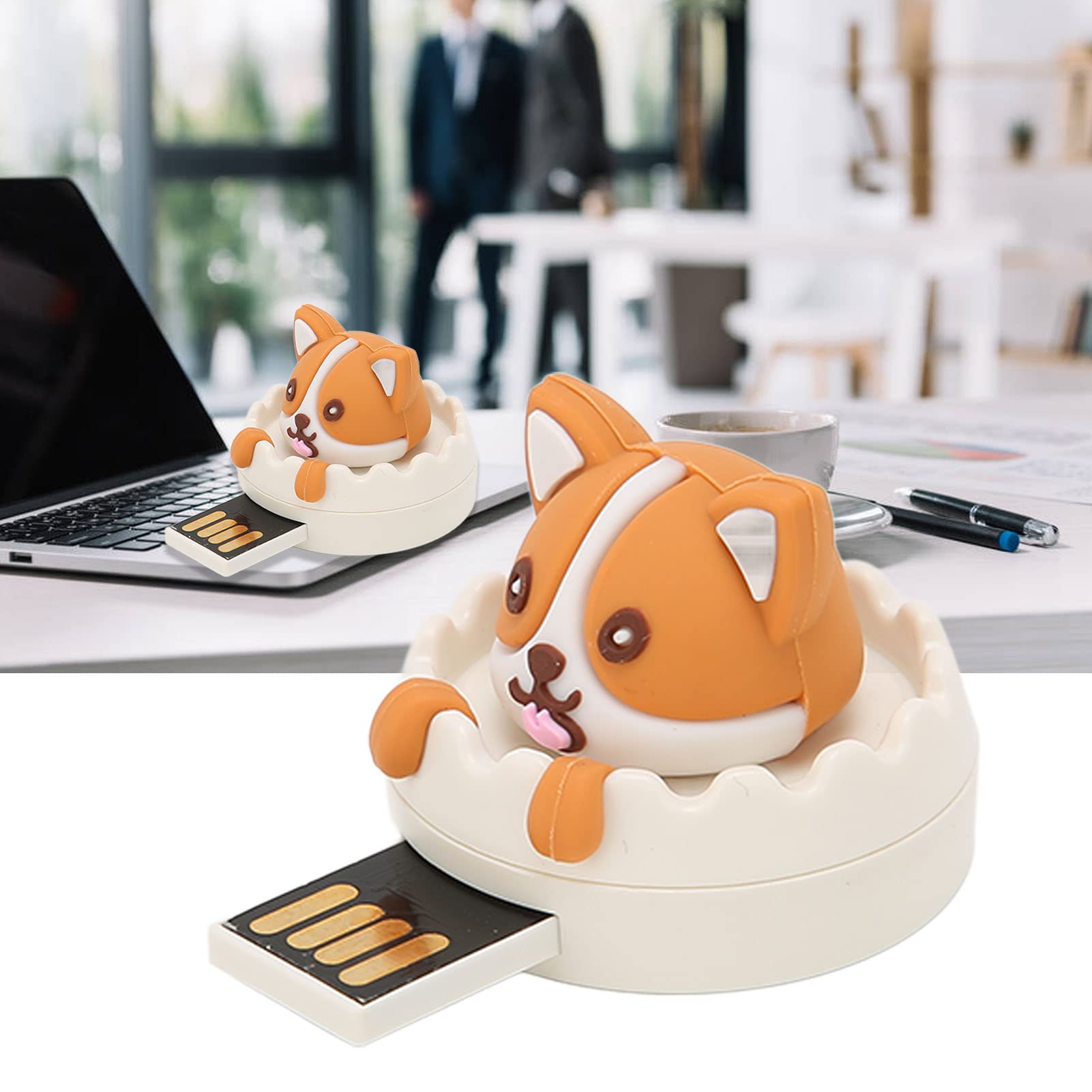 Cartoon Memory Stick, Cute Dog U Disk USB Interface AntiElectromagnetic Interference for Little Corgi + Ring Buckle 64GB