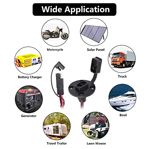 CERRXIAN 30cm 12AWG SAE to SAE Socket Sidewall Port Panel Mount Solar Cable, SAE Quick Connect Harness Cable(4-Pack)