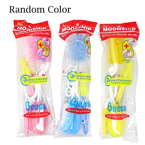 Honbay Bottle Brush Cleaner Kit with Teat Cleaner and Straw Brushes 360 Degree Rotating 5 PCS Within One Set Comes in Different Size selections - Random Color