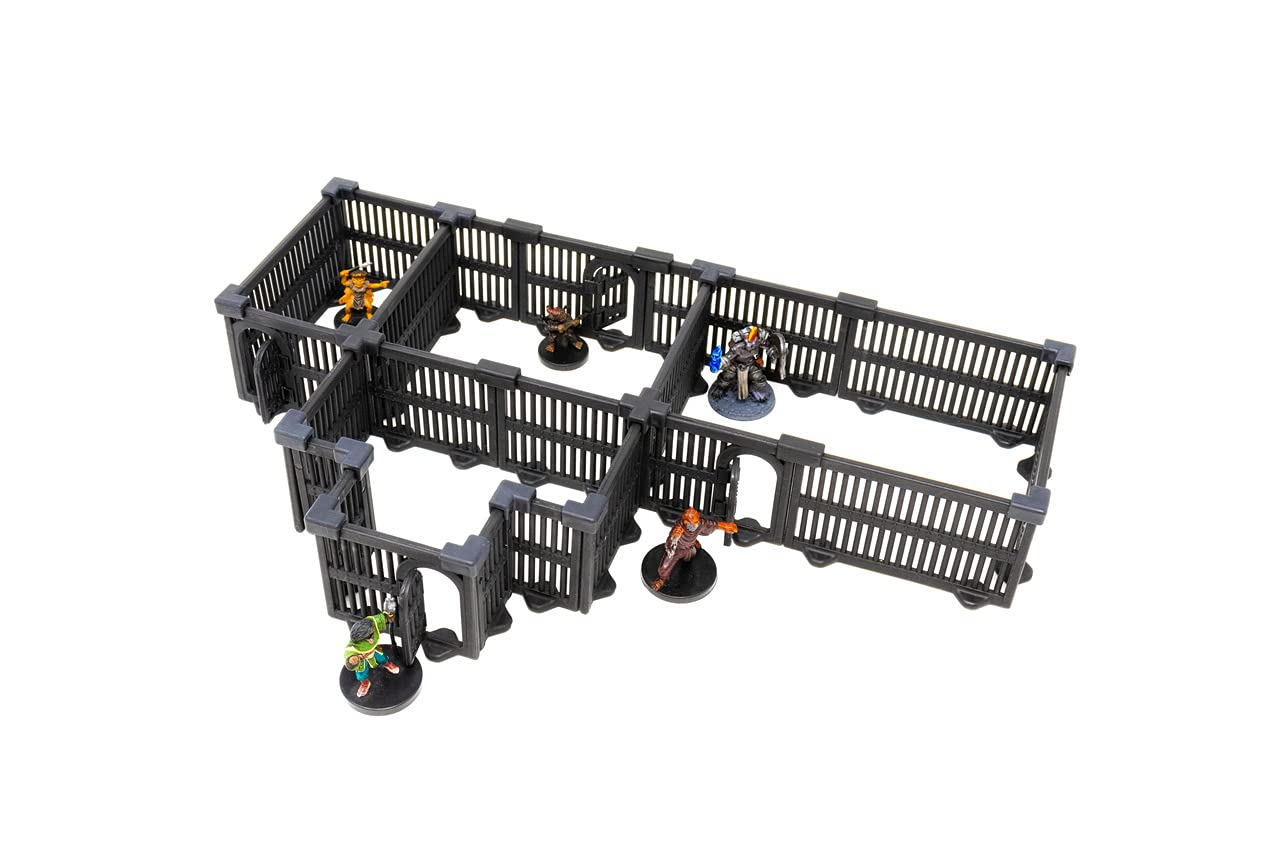 Jail Cells Kit - Mini Dungeon Castle Cavern Terrain for RPGs, Dungeons & Dragons (DND), Pathfinder, War Gaming, and More! by DCD (24+pcs, 0.6sqft, 4rooms)