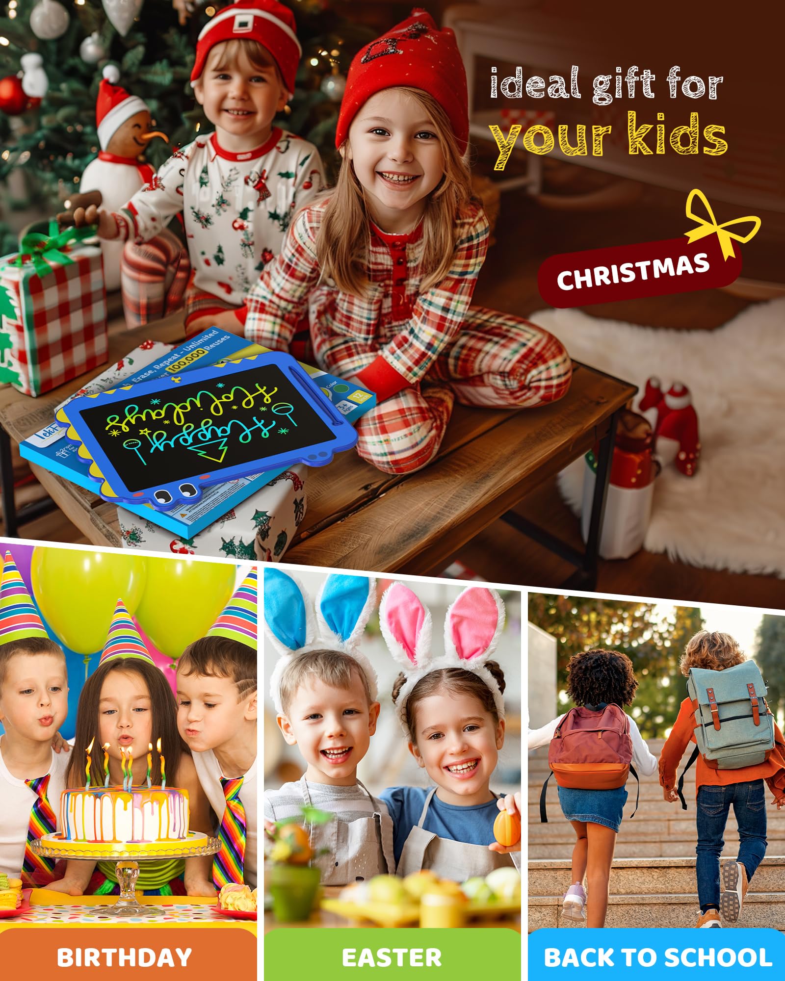 LCD Writing Tablet for Kids, Colorful Toddler Toys Doodle Board, Drawing Tablet, Reusable Electronic Pads Educational and Learning Toy Gift for 3-8 Years Old Boys and Girls