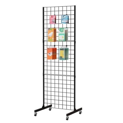 Bonnlo 2' x 6' Detachable Girdwall for Easy Transport, Standing Grid Tower, Thicker 5mm Wire, 180 LBS Weight Capacity Grid Panel with Legs and Extra Hooks, Display Rack for Retail and Craft Fair (1)