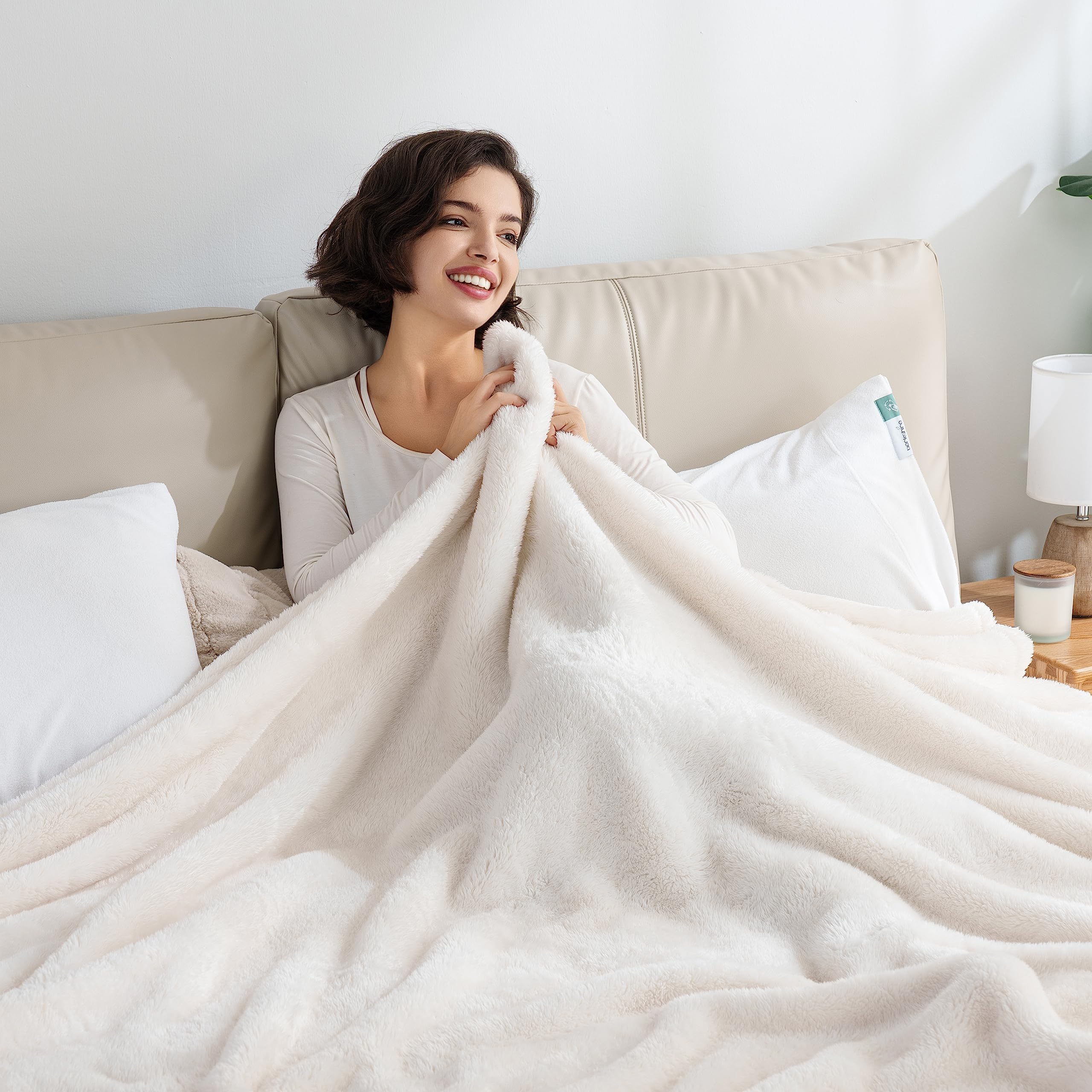 Berkshire Blanket Classic Extra-Fluffy™ Plush Blanket,King Size Bed Blanket,Soft Fuzzy Fluffy Long Hair Blanket for Couch Sofa Bed,Cream,90x108 Inches