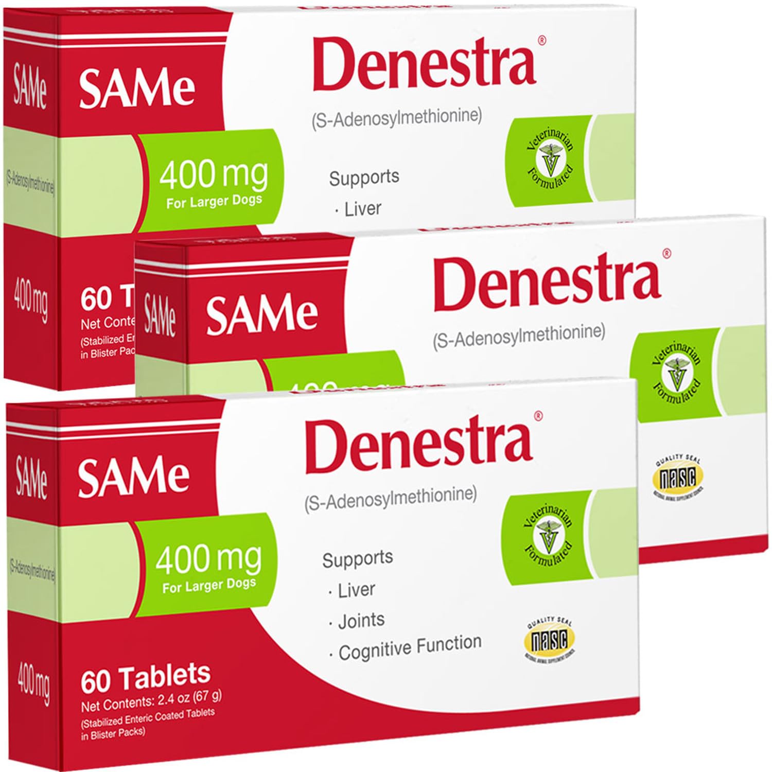 Denestra - Same for Dogs & Cats - S-Adenosyl-L-Methionine - Liver, Joint and Cognitive Support for Cats and Small Dogs - Vet Approved - 400 mg - 180 Tablets