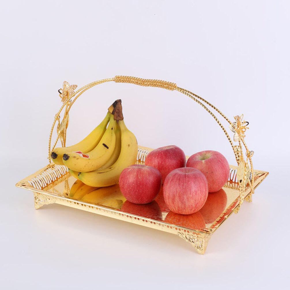 Cabilock Countertop Fruit Basket Bowl Vegetable Tray Iron Handle Fruit Basket European Style Metal Snack Serving Plate Nuts Bread Storage Tray Vintage Containers Dish Candy Holder