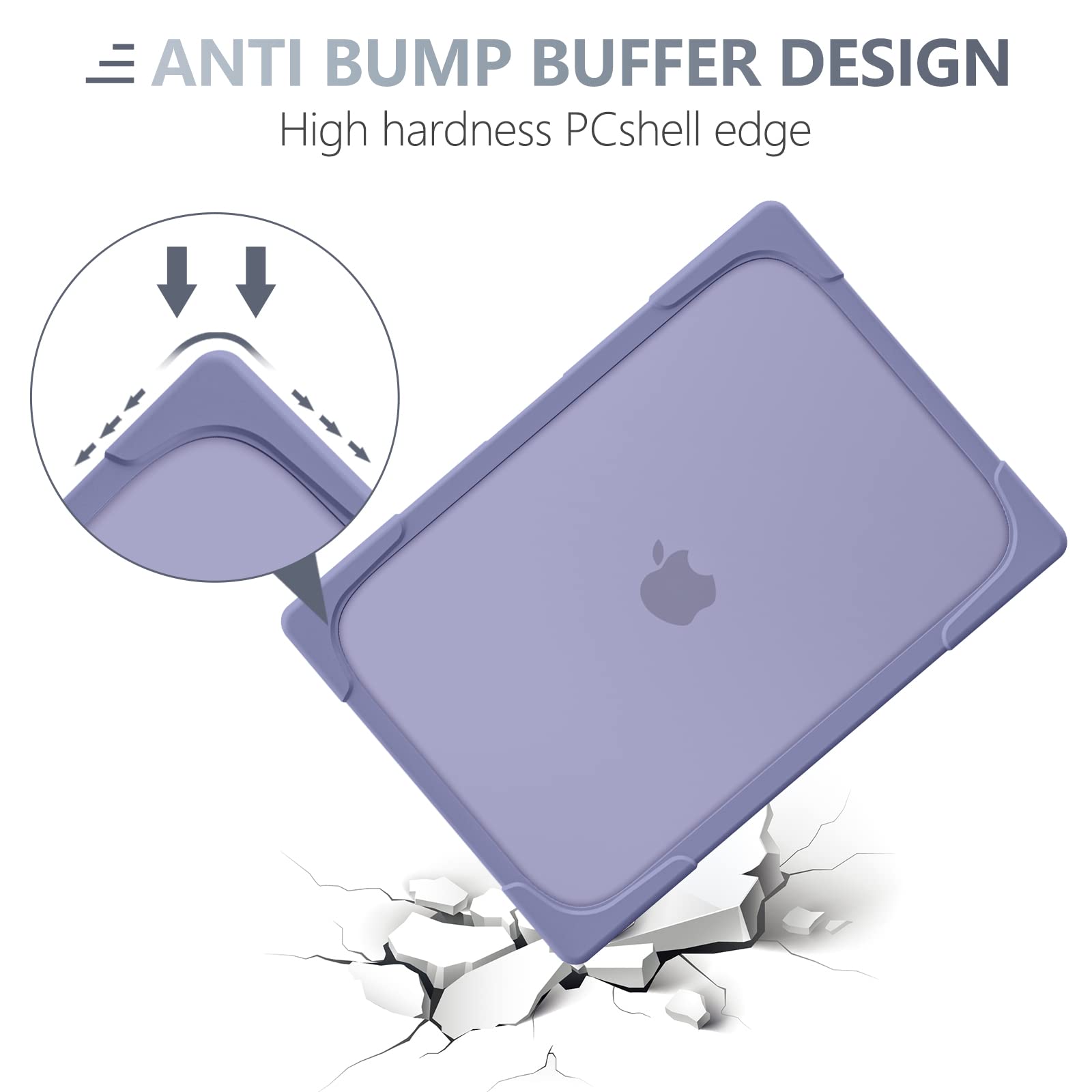 Batianda Shockproof Matte Case for MacBook Air 13 Inch 2020 2019 2018 Model A2337 M1 A2179 A1932 with Touch ID, Heavy Duty Hard Shell Case with Fold Kickstand & Keyboard Cover Skin, Lavender Gray