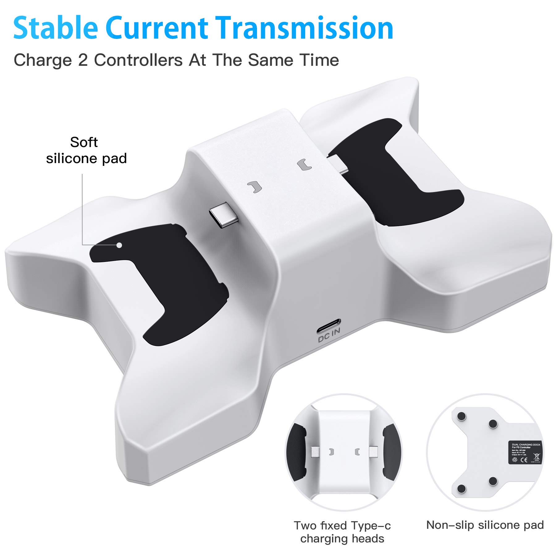 Benazcap Charging Station for Playstation 5/PS5 Controller, Charging Stand Dock with Dual USB C Ports, Led Indicator, Console Accessories Charger for PS5/Playstation 5 Game Controller - White