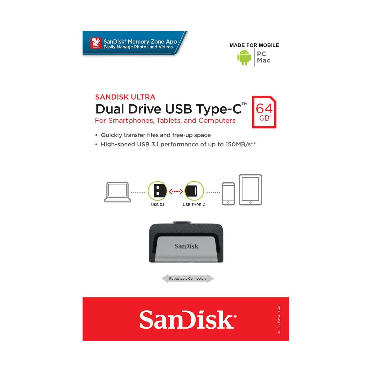 Sandisk Ultra Dual - USB Flash Drive - 64 GB - Gray