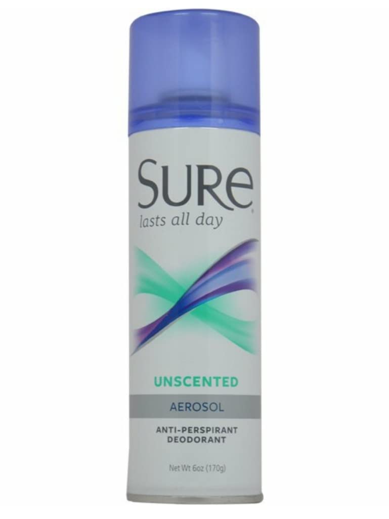 Sure Anti-Perspirant & Deodorant Aerosol Spray Unscented, 6 oz (Pack of 6)