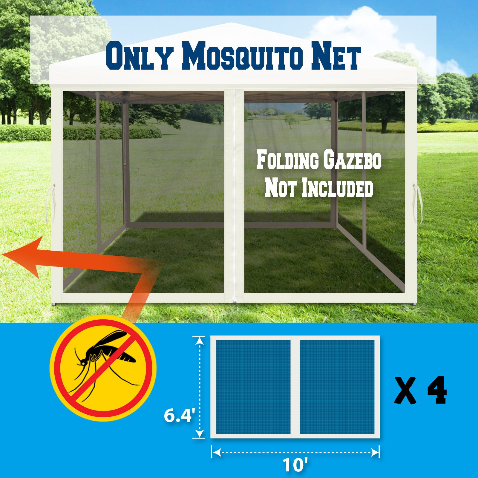 BenefitUSA Canopies 10' L X 6.4' W Mesh Wall Sidewalls for 10x10 FT Pop Up Canopy Screen Room, Pack of 4 (Walls Only) (Ecru)