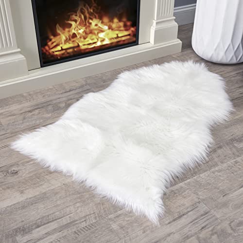 Walk on Me White Faux Fur Sheepskin Rug: Ultra Soft, Super Thick, Fluffy 2x3 Feet Pelt for Living Room, Bedroom, or Office, Acrylic, Latex, Non-Slip