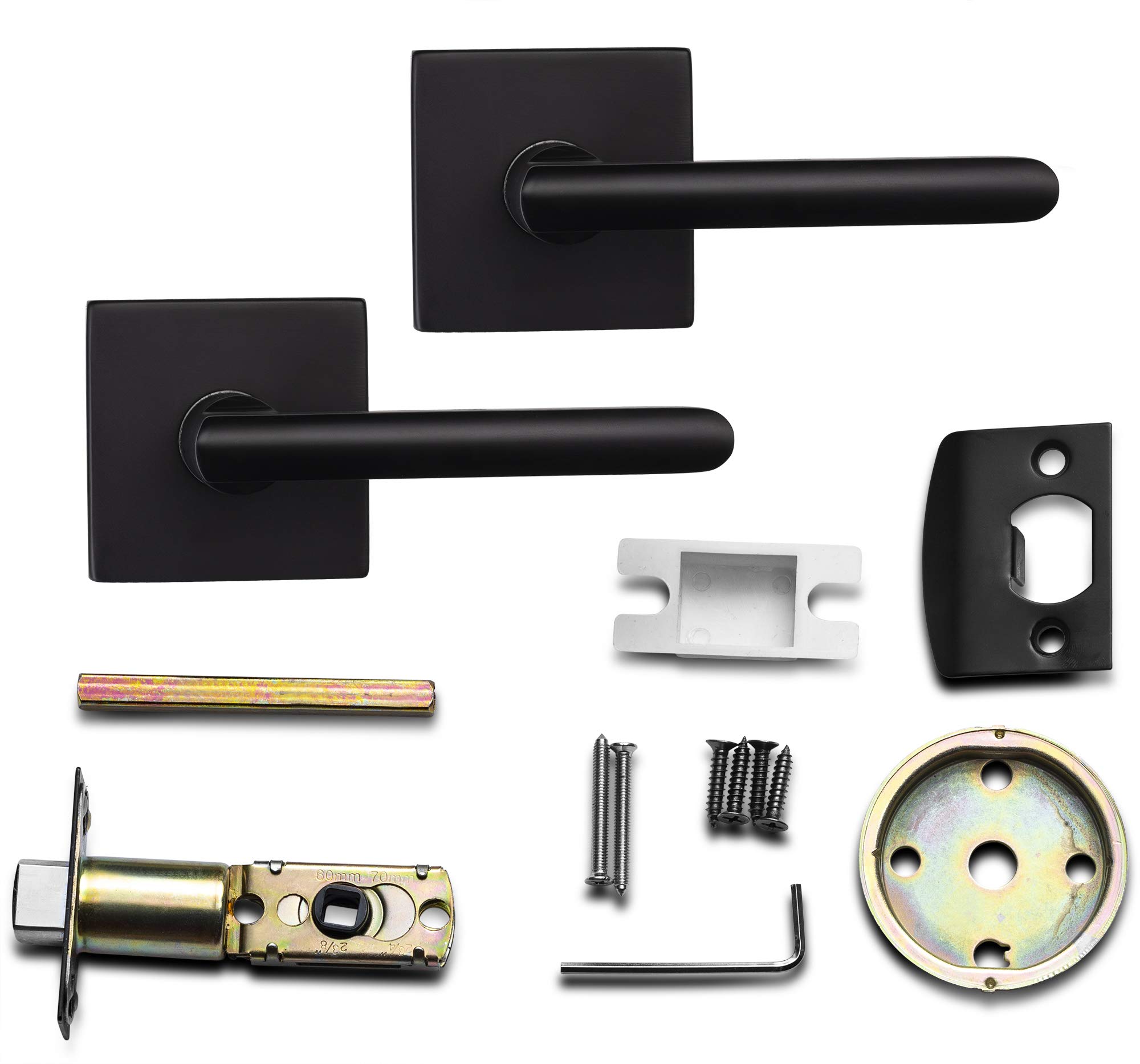 Berlin Modisch Passage Lever Door Handle Slim Square Non-Locking Lever Set [for Hallway or Closet Doors] Reversible for Right & Left Sided Doors Heavy Duty - Iron Black Finish