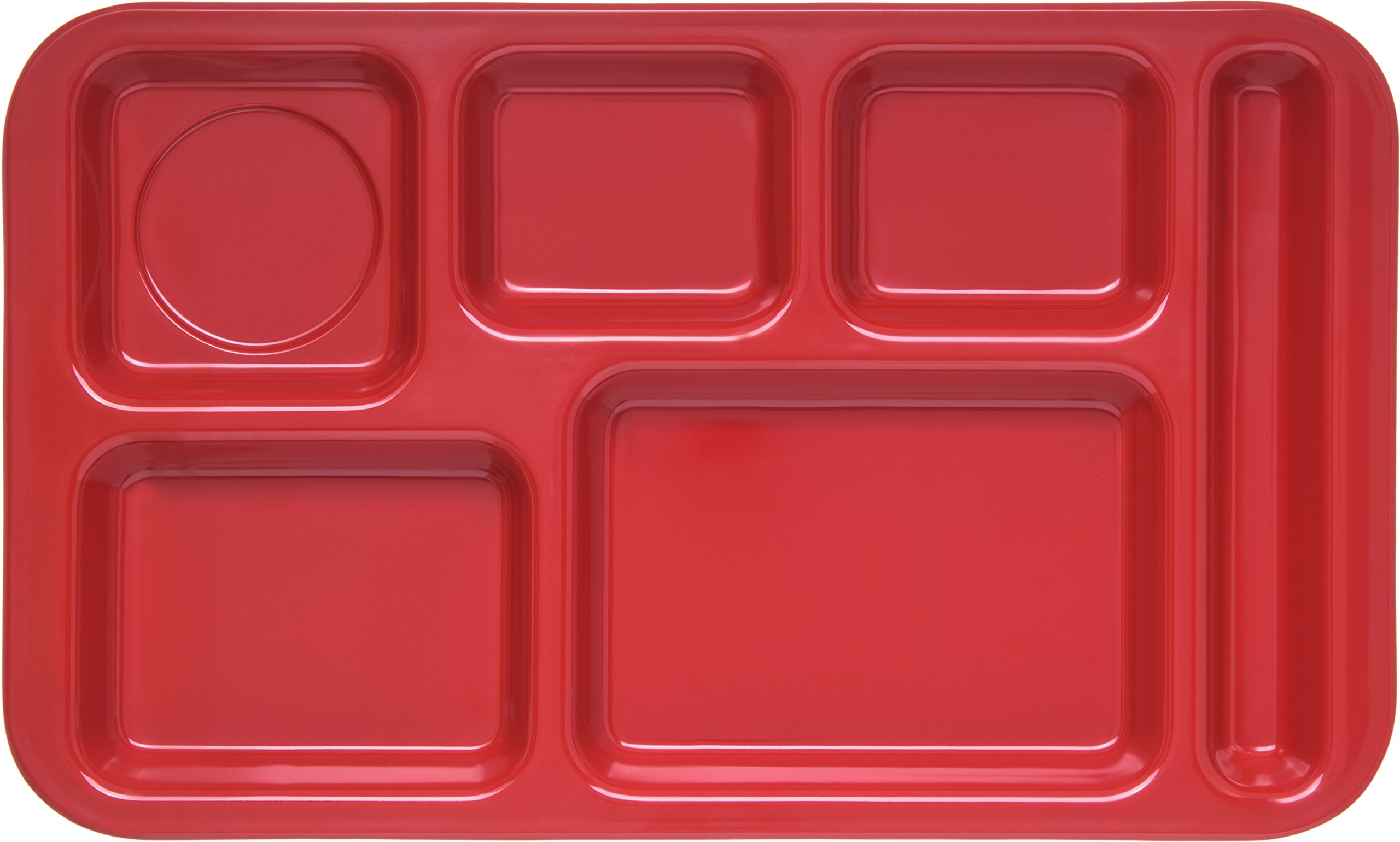 Carlisle FoodService Products 4398205 Right Hand 6-Compartment Cafeteria / Fast Food Tray, 15" x 9", Red (Pack of 12)