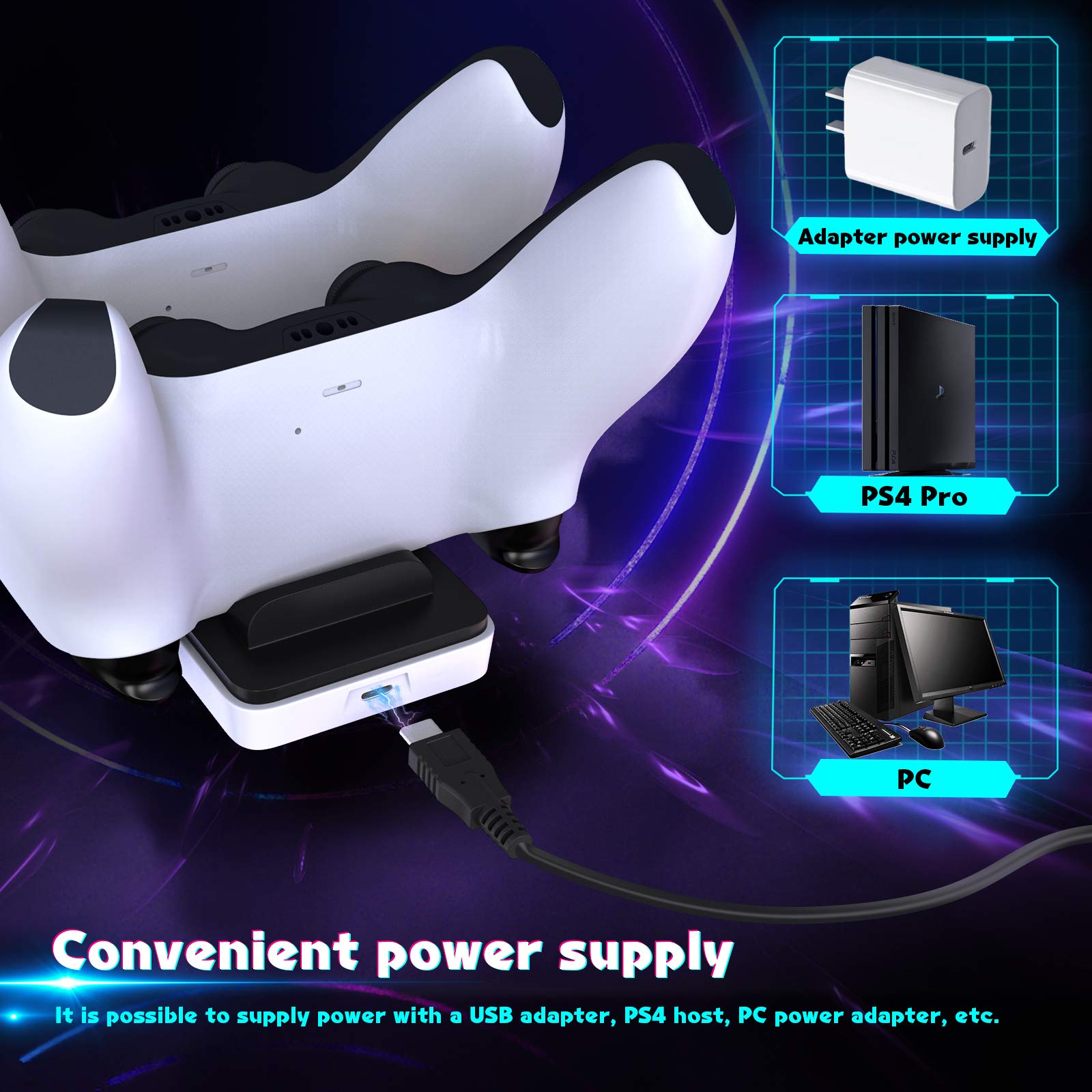 AVIDET PS5 Controller Charger, PS5 Controller Charging Station with Fast, Safety Chip Protection, Charger with LED Indicator, Docking Station Replacement for DualSense Charging Station