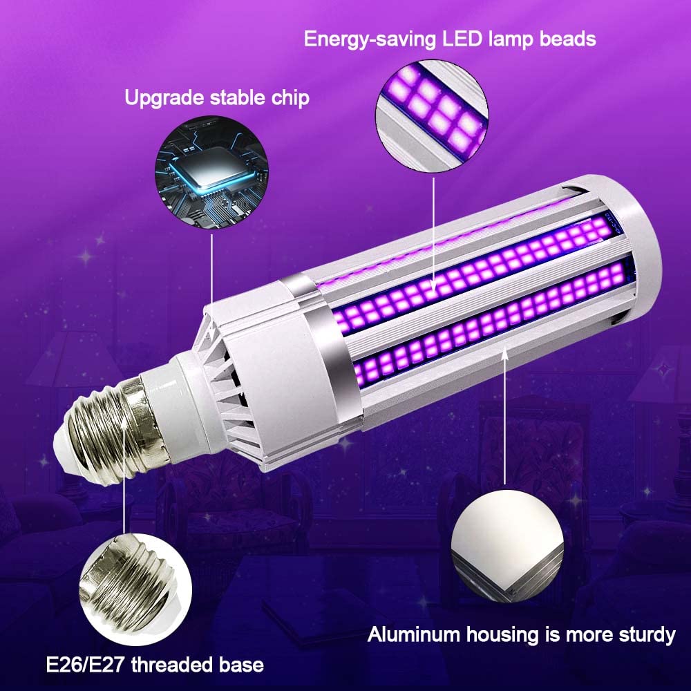 BVNVC Black Light Bulb, E26 60W Non-Dimmable Led Black Light Bulb UV 385-395nm, Suitable for Body Painting, Fluorescent Posters, UV Ink Curing、Holiday Parties (Black)