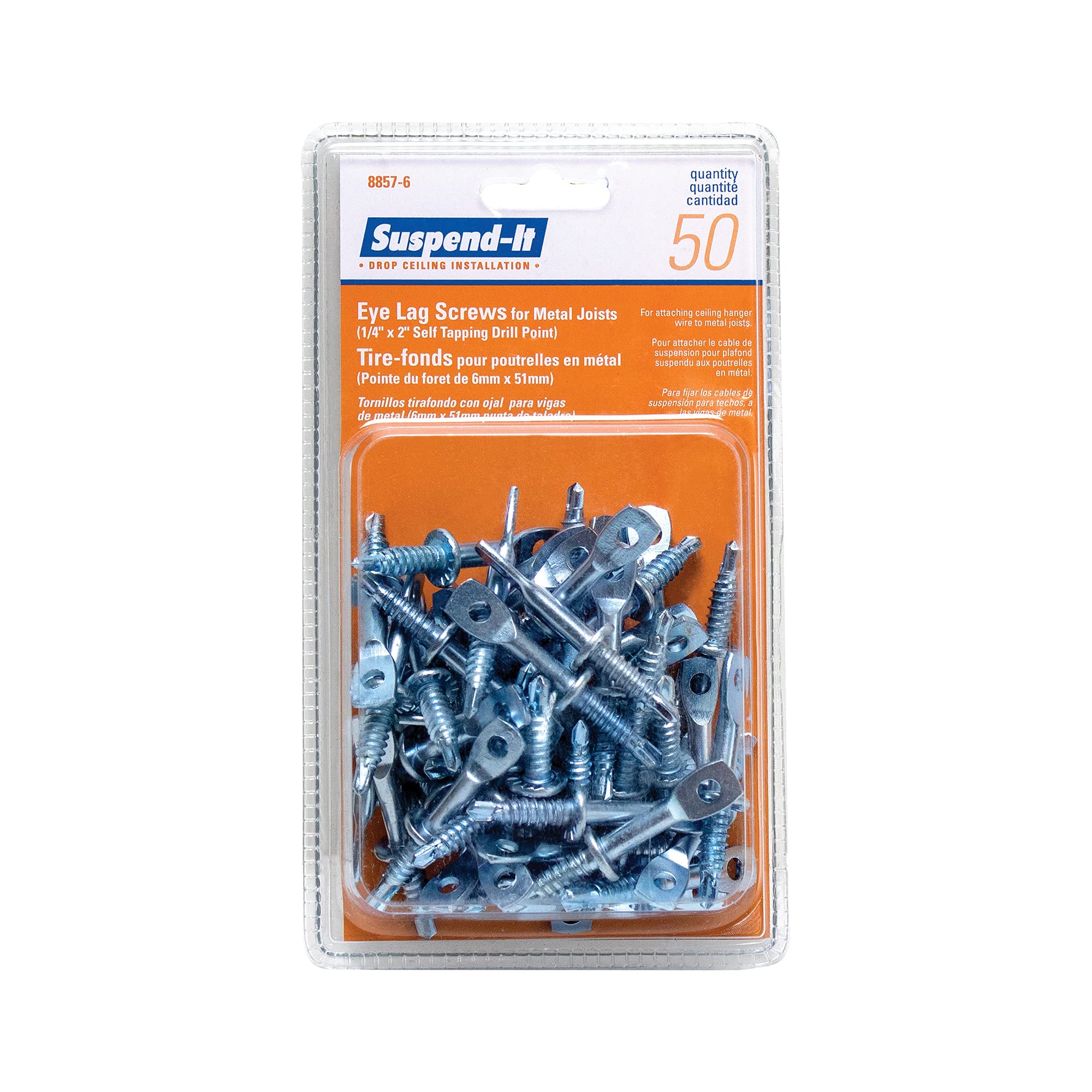 Suspend-It 8857 Eye Lag Screws for Metal Joists for Installation of Suspended Drop Ceilings, 50-Pack (8857-6)