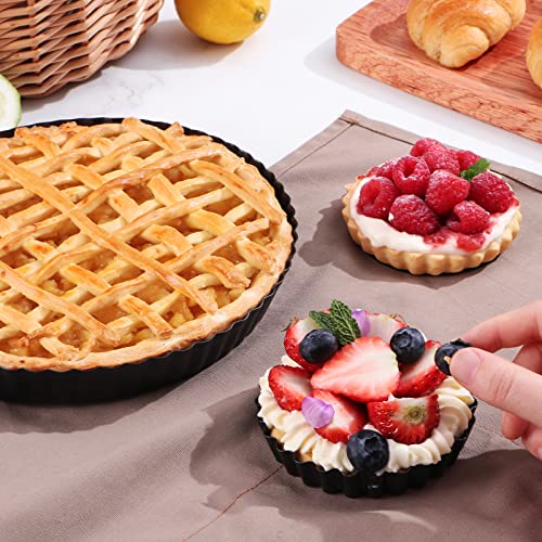 HONGBAKE Round Tart Pan 9 Inch with Removable Bottom, Nonstick Quiche Baking Pan for Oven, Tarts Tin for Cheese Cakes, Desserts