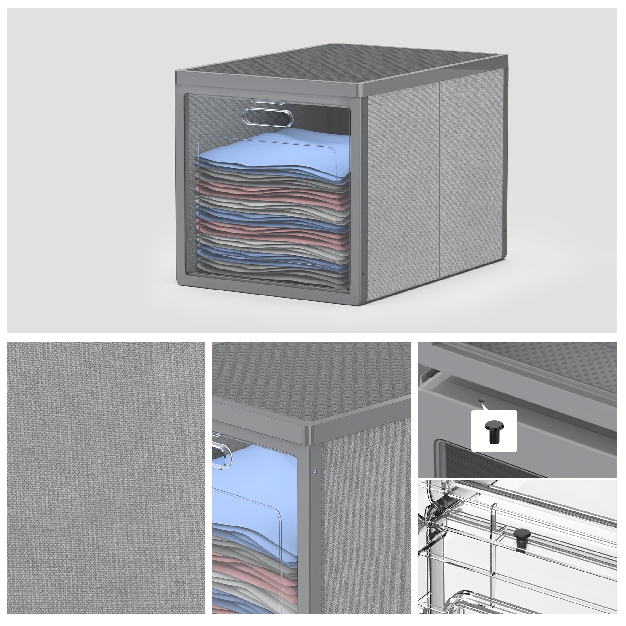 Domsanistor 4 GridsFolding Storage Bins with Lids, Stackable ClosetOrgamizers,Collapsible Storage Boxes, Fabric-PlasticStorage Bins with Door for Clothes, Shoes 11.8x15.75x39.37 inches