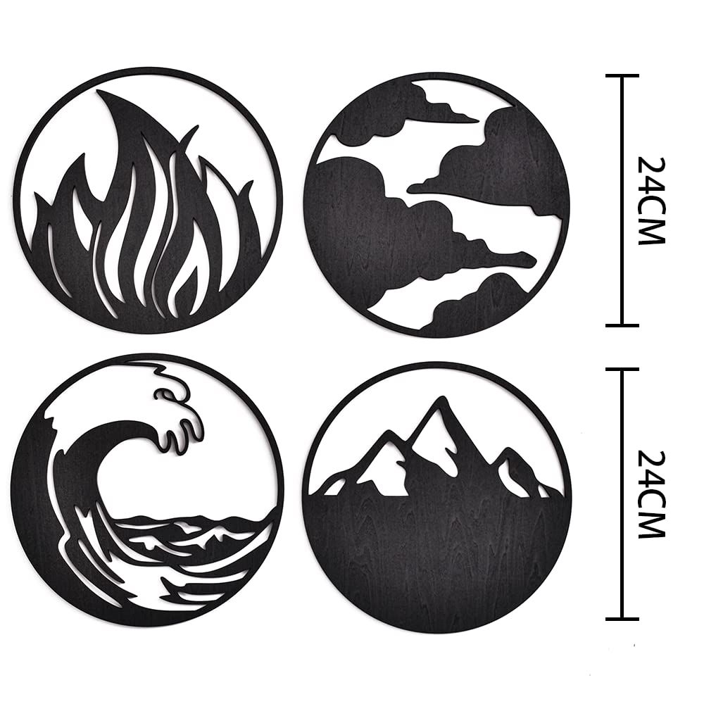 Four Elements Minimalist Wood Wall Art - 4 Elements Symbols Wall Decor - Fire, Water, Earth, Air Vector Sign - Wood Wall Decor Geometric - Bedroom Decor - Housewarming Gift