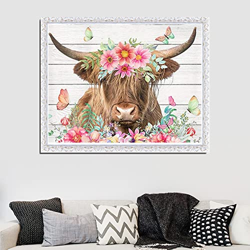 Nzhidey Diamond Painting Kits - Cow Diamond Art for Adults Kids Beginners, 5D Diamond Painting Cow for Gift Home Wall Decor(16 x 12 inch)