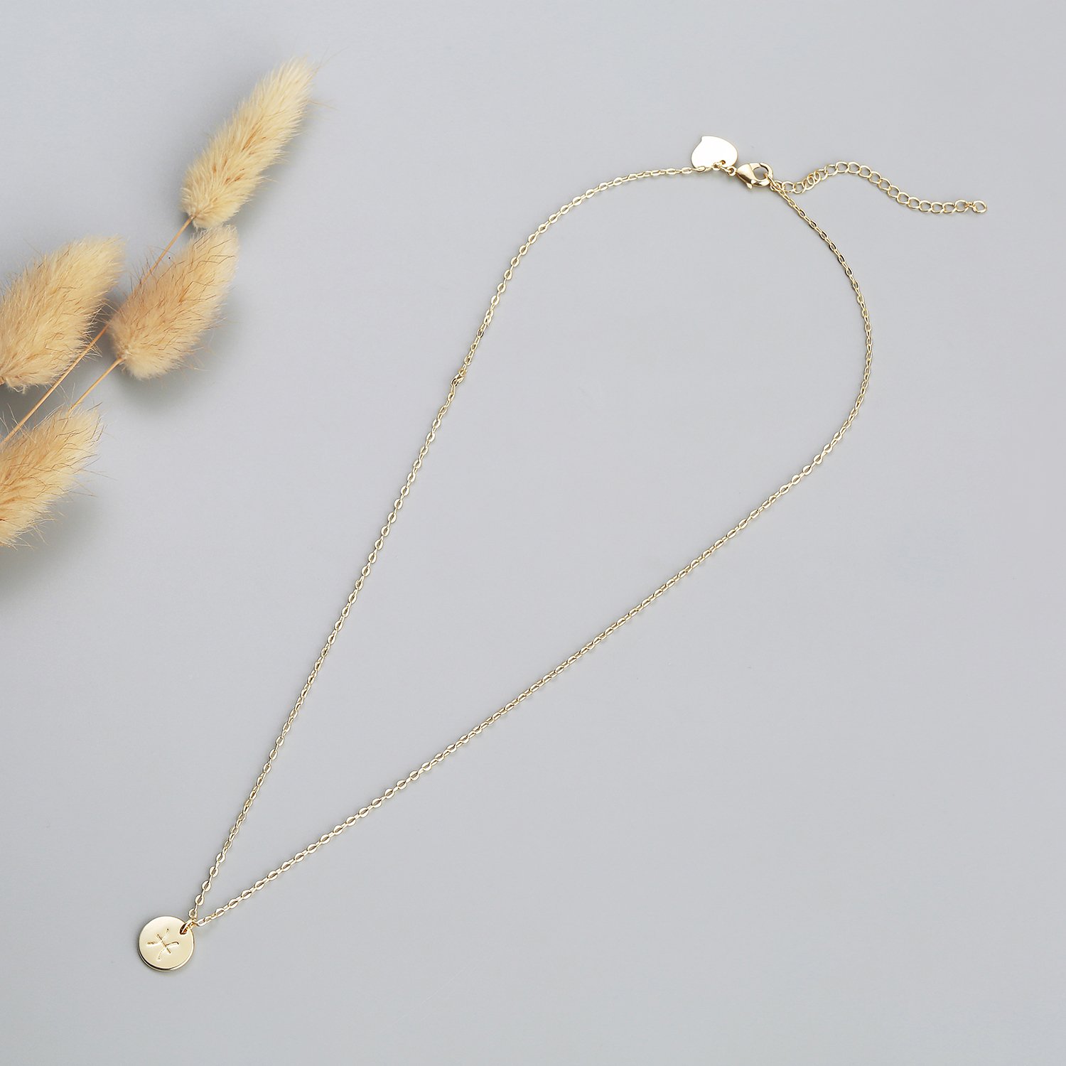 Befettly Constellation Necklace Pendant 14K Gold-Plated Hammered Round Disc Engraved Star Sign Pendant 17.5ββ Adjustable Dainty Necklace NK-Pisces