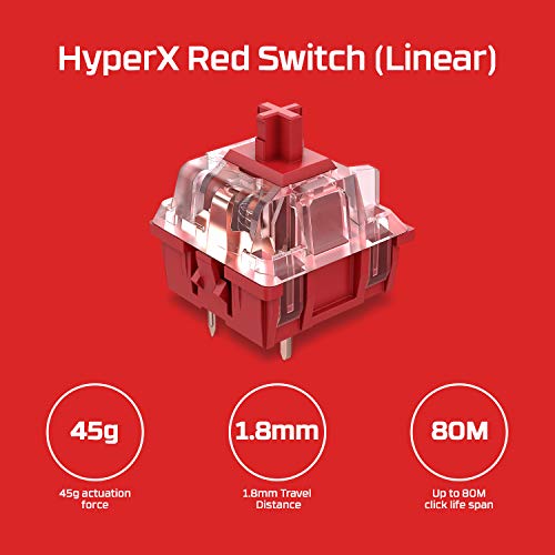 HyperX Alloy Elite 2 β Mechanical Gaming Keyboard, Software-Controlled Light & Macro Customization, ABS Pudding Keycaps, Media Controls, RGB LED Backlit, Linear Switch, HyperX Red,Black