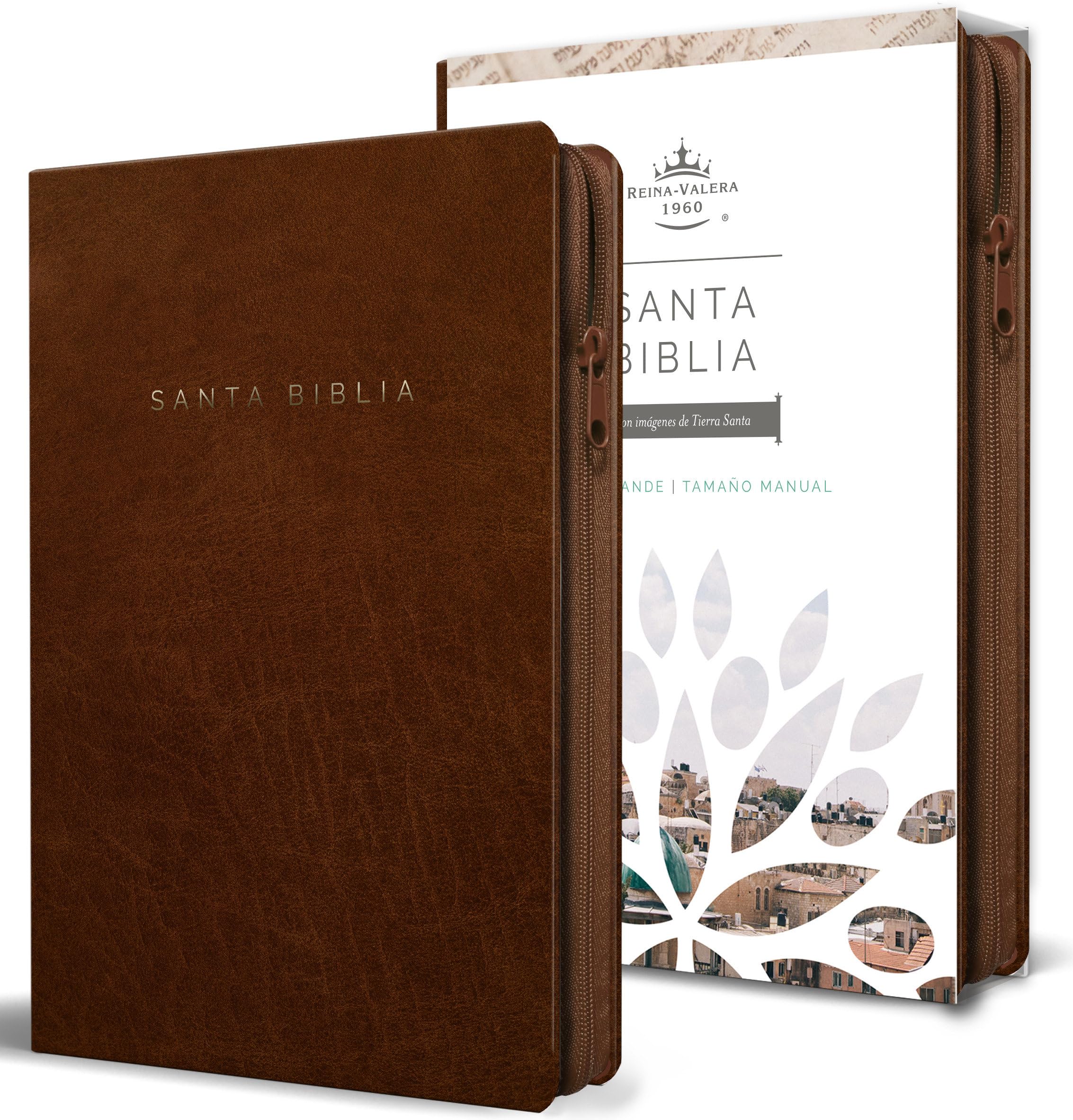 Biblia Reina Valera 1960 letra grande. SĂmil piel canela, cremallera, tamaĂąo manual / Spanish Bible RVR 1960. Handy Size, Large Print, Leathersoft, Brown Zip
