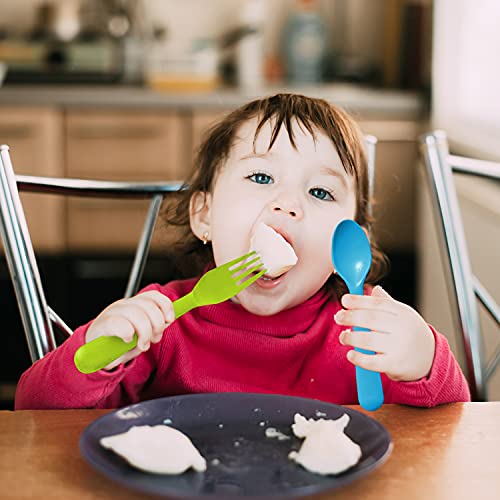 Plaskidy Plastic Toddler Spoons - Set of 16 Kids Spoons BPA Free/Dishwasher Safe Toddler Utensils Set Brightly Colored Kid Spoons Flatware Set Great for Kids and Toddlers Spoon