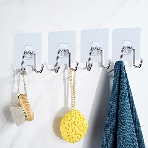 DASITON Large Adhesive Hooks 22Ib(Max) Utility Hooks Double Hook Towel and Coats Hooks,for Home Kitchen Bedroom Bathroom Office Ceiling (8Pack)