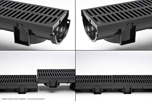Compact Series 5.4 in. W x 3.15 in. D x 39.4 in. L Trench and Channel Drain with Black Grate 3Pack Kit including 2 End Caps