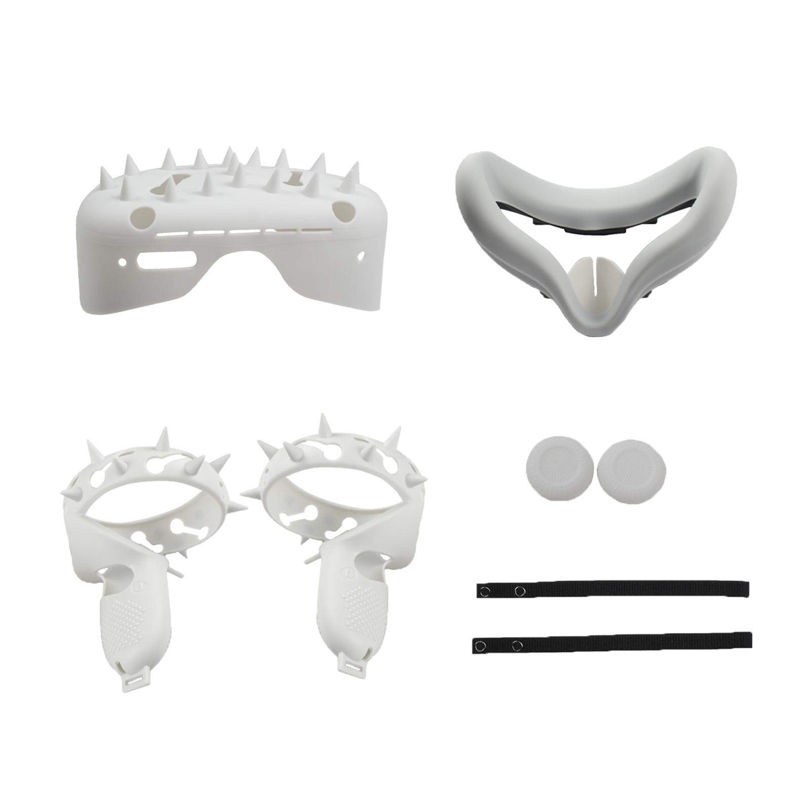 BWWNBY Face Silicone Cover +Controller Grip Cover + Front Protective Cover+ Wristbands + Rocker Cover for Oculus Quest 2 Virtual Reality Headset Kit (White)