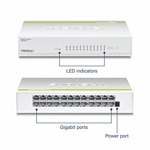 TRENDnet 24-Port Gigabit GREENnet Switch, QoS, 48 Gbps Switching Fabric, Fanless, Plug & Play, Half & Full Duplex, TEG-S24D
