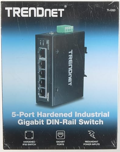 TRENDnet 5-Port Hardened Industrial Gigabit DIN-Rail Switch, 10 Gbps Switching Capacity, IP30 Rated Network Switch (-40 to 167 ºF), DIN-Rail and Wall Mounts Included, Lifetime Protection,Black,TI-G50