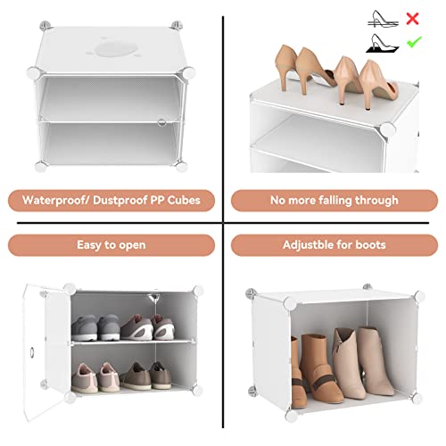 LANTEFUL 10 Tiers Tall Shoe Rack 20 Pair Shoe Organizer Narrow Shoe Rack with Door Portable Shoe Storage Cabinet with Hooks Sturdy Plastic White Shoe Rack for Entryway and Bedroom
