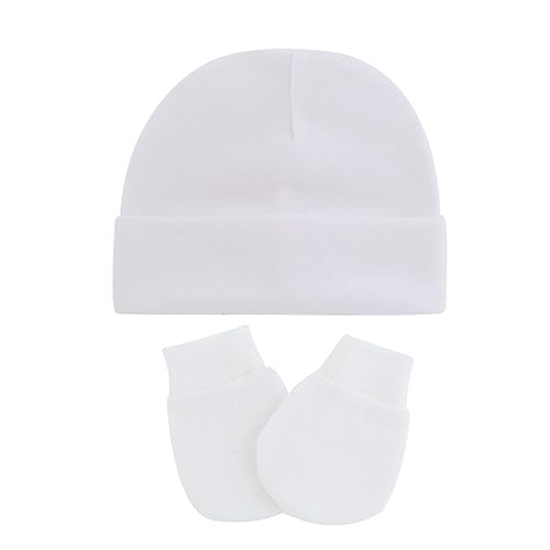 Baby Caps Mittens Newborn Sleeping Hat and Gloves Beanie Infant Hats with Bow Baby Scratch Mitten Gloves for Boys Girls, 4 Sets, Type 2