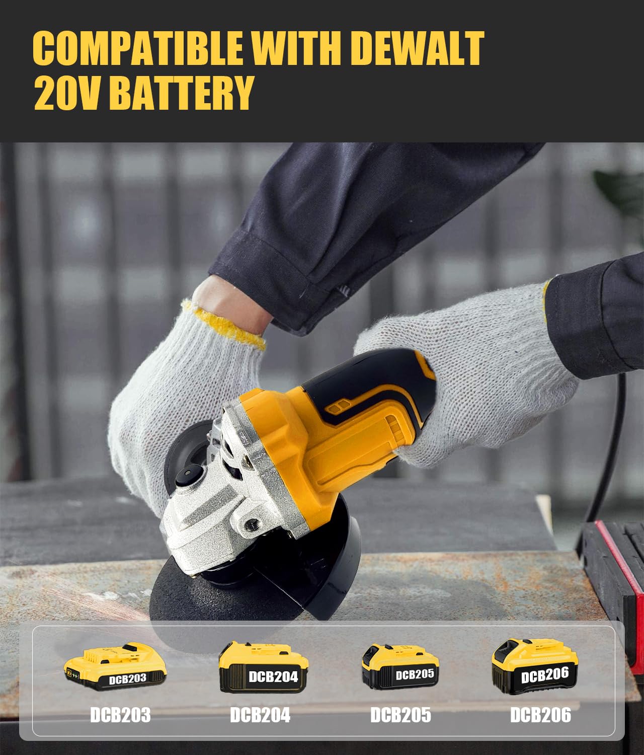 Cordless Angle Grinder for Dewalt 20V Battery, 11000 RPM Electric Brushless Motor, 3 Variable Speeds Grinders 4-1/2" Angle Grinder for Cutting, Griding, Polishing (Tool Only)