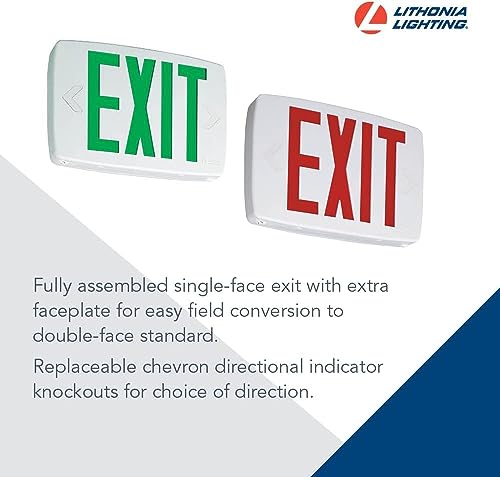 Lithonia Lighting LQM S W 3 G 120/277 EL N M6 Quantum Thermoplastic LED Emergency Exit Sign with Stencil-Faced White Housing and Green Letters with Nickel Cadium battery