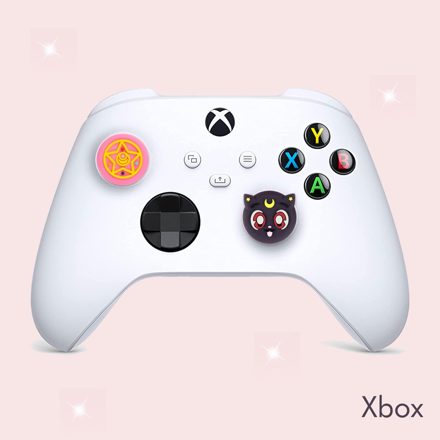 BelugaDesign Moon Anime Cat Thumb Grips | Luna Cute Pink Blue Joystick Button Caps | Compatible with Playstation PS5 PS4 Xbox Switch Pro Controllers