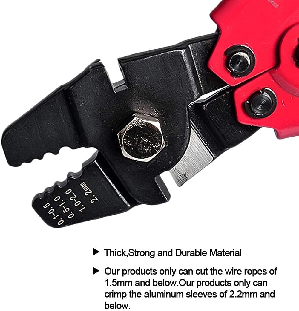 Crimping Tool, Wire Rope Crimping Tool, Up To 2.2mm Swager Crimper Fishing Wire Crimping Tool with 100 PCS Aluminum Double Barrel Ferrule Crimping Loop Sleeves Kit with Cutting Function for Cable